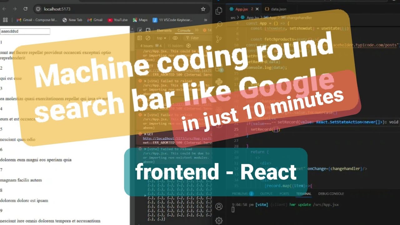 Machine Coding Round Autocomplete Search Bar Frontend React Js