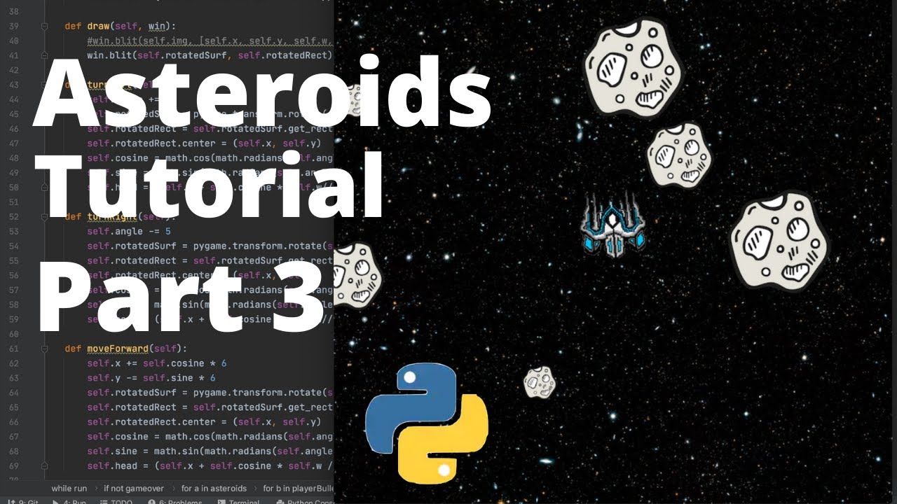 Asteroids Python Tutorial Part 3 Adding Bullets Youtube