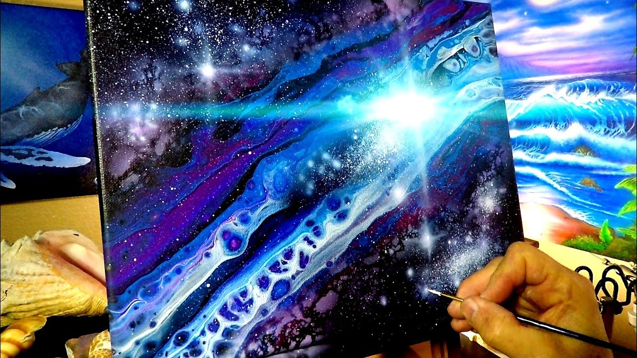 Acrylic Galaxy Pour Step By Step Painting With Stars Nebula Youtube