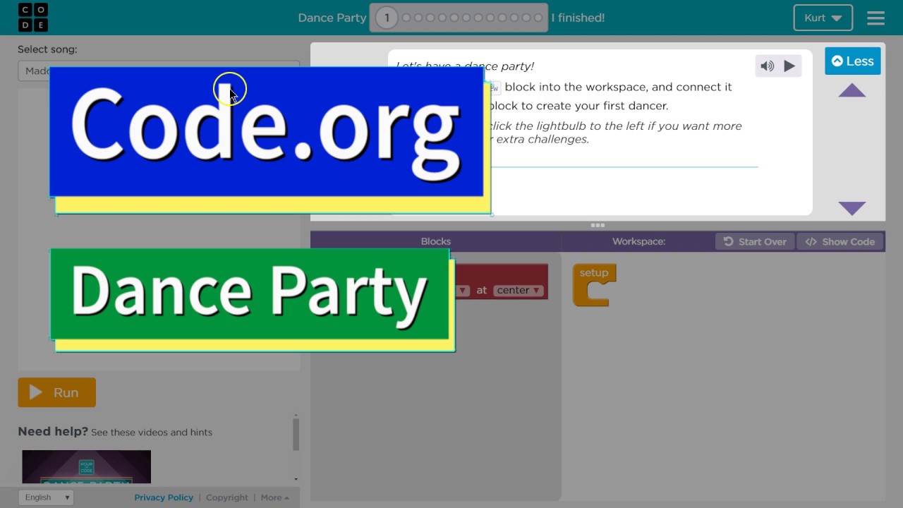 Dance Party Puzzle 1 Code Org Tutorial With Answers Youtube
