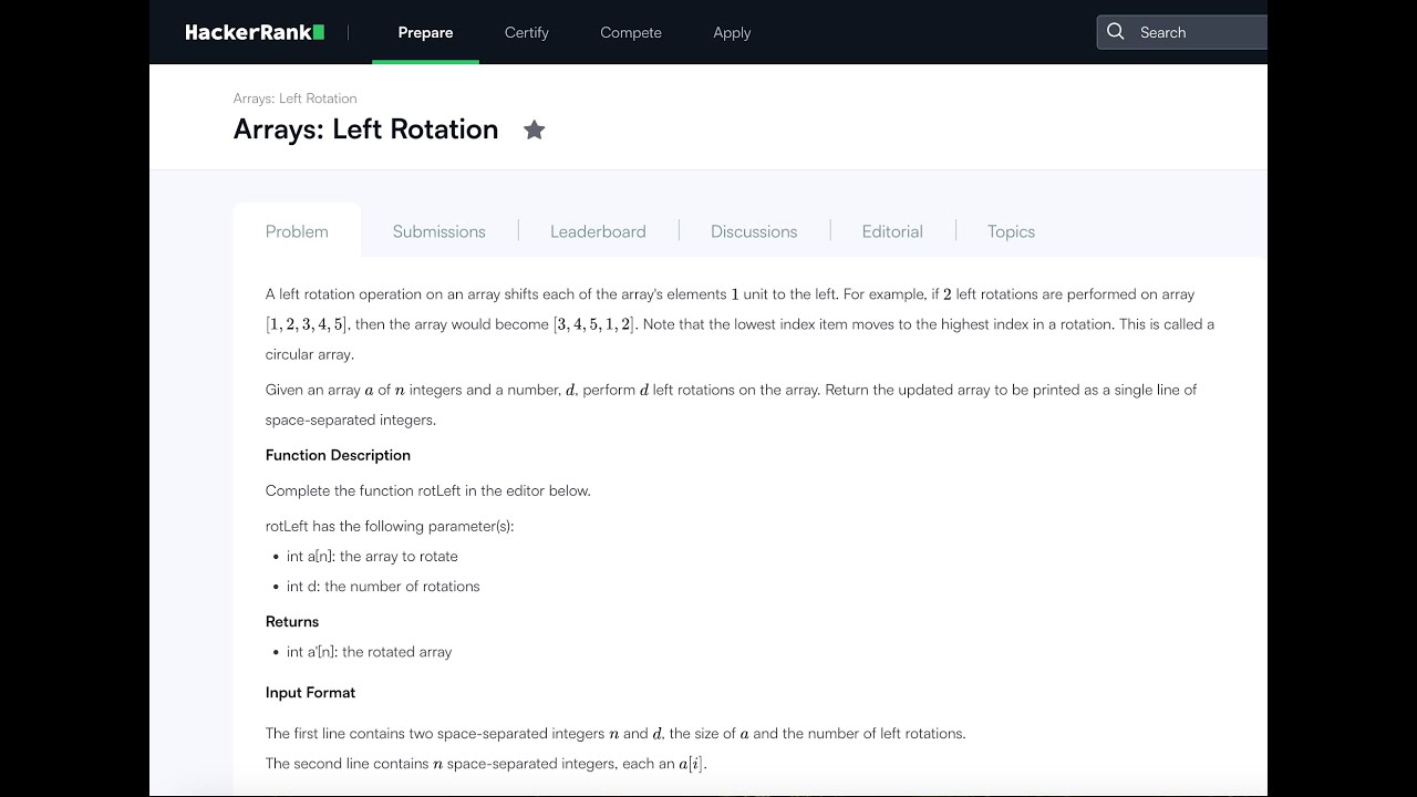 Hackerrank Arrays Left Rotation Youtube