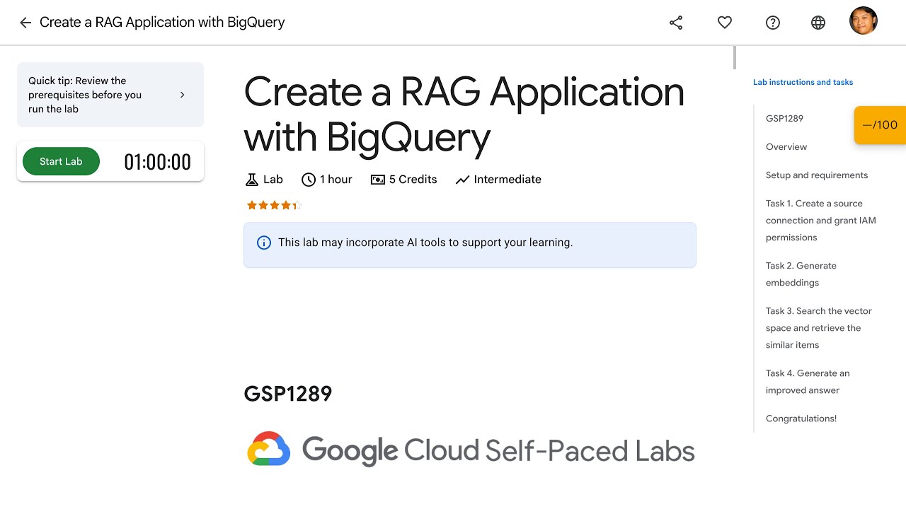 Create A Rag Application With Bigquery Gsp1289 Youtube
