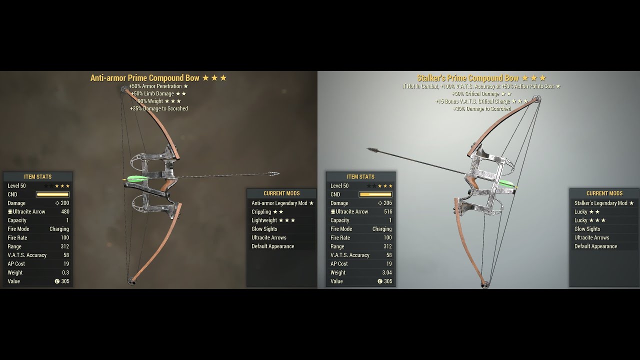 Fallout 76 Anti Armor Stalker Compound Bow Full Health Youtube