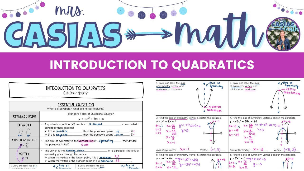 Introduction To Quadratics And Parabolas Algebra 1 Lesson Youtube