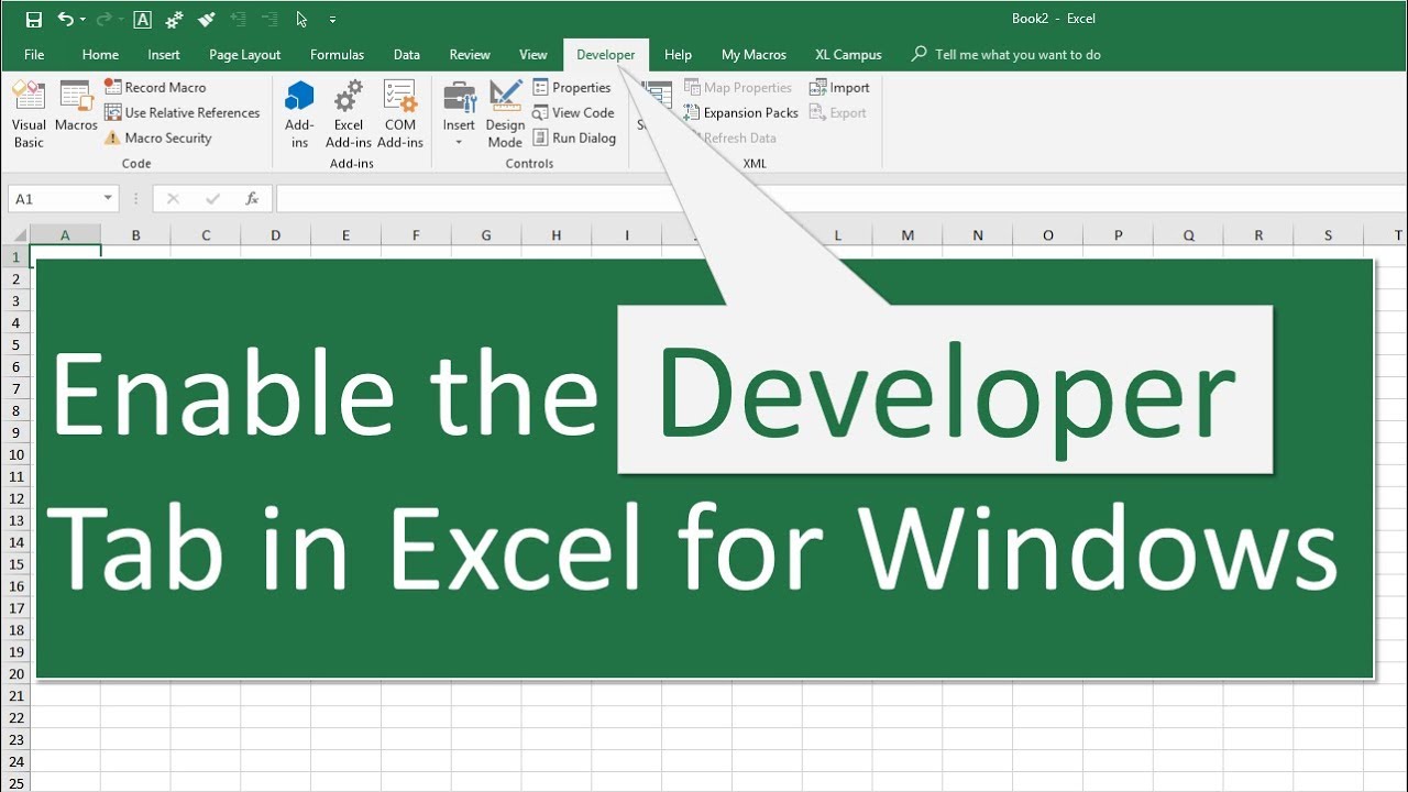 How To Enable The Developer Tab In Excel For Windows Youtube