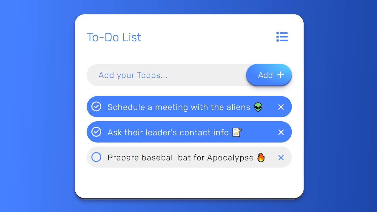 Build Todo List Using Vanilla Javascript Youtube