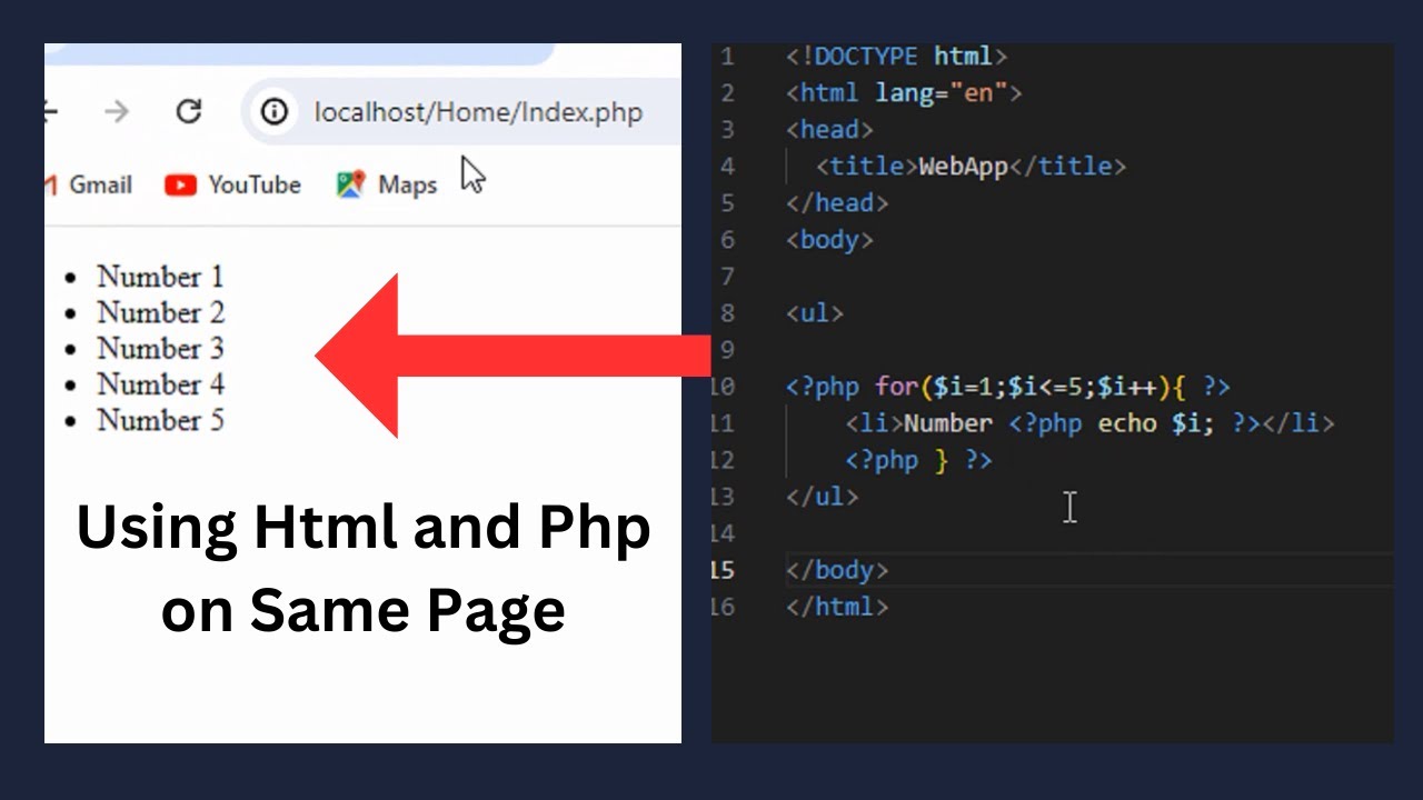 How To Add Html To A Php File Using Html And Php In Same Page Youtube