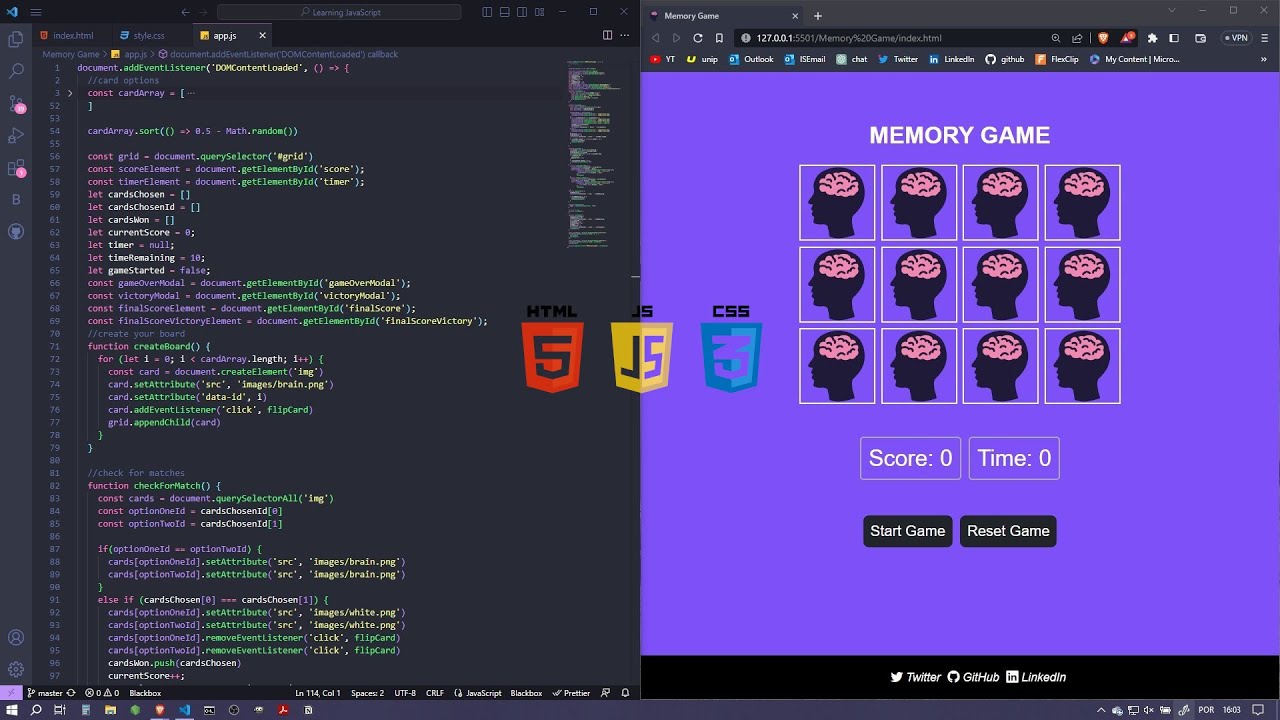 Memory Game Classic Html Css Javascript Youtube