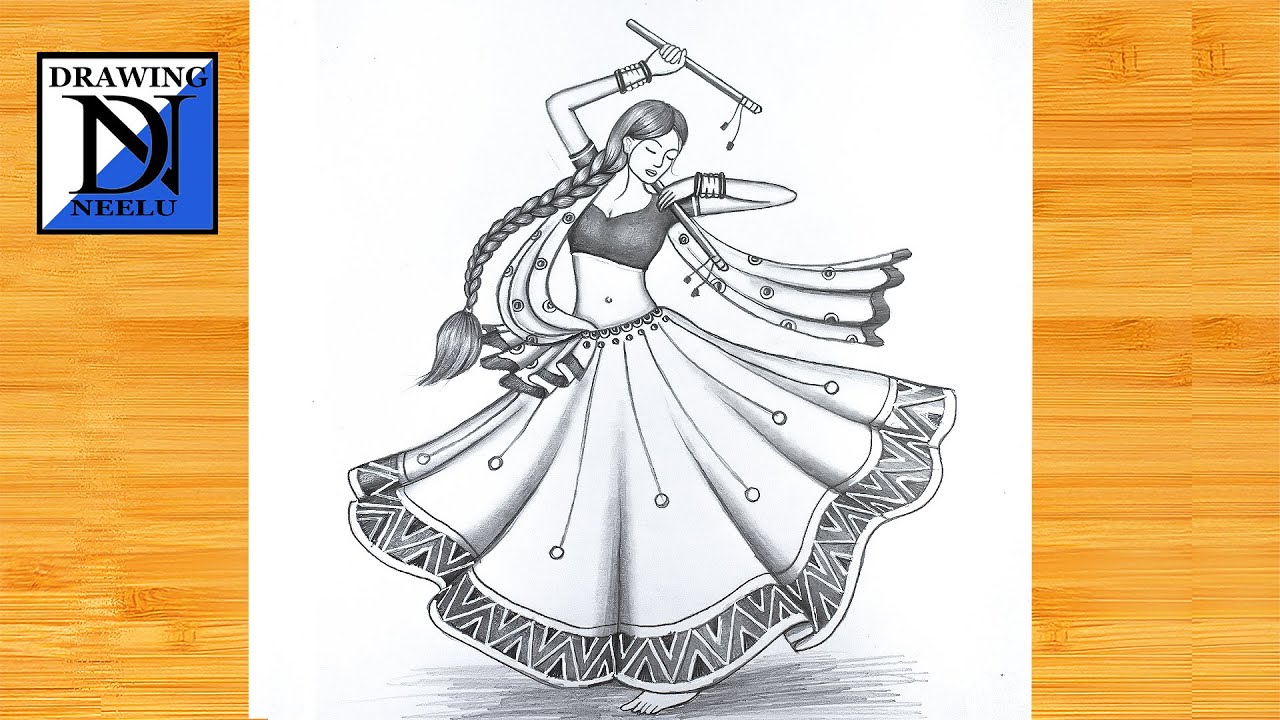 How To Draw A Traditional Girl With Dandiya Dance Mandala Art Easy ...