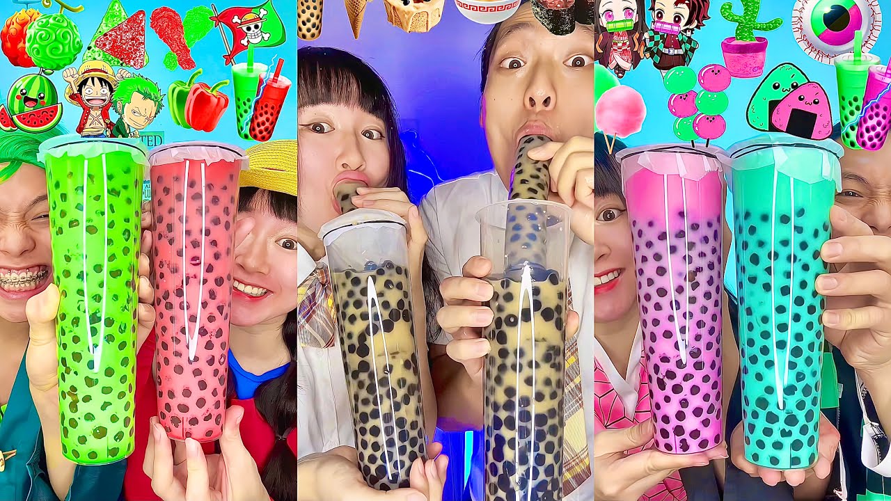 Rainbow Boba Emoji Food Challenge Asmr Compilation Bubble Teaрџґµ Devil