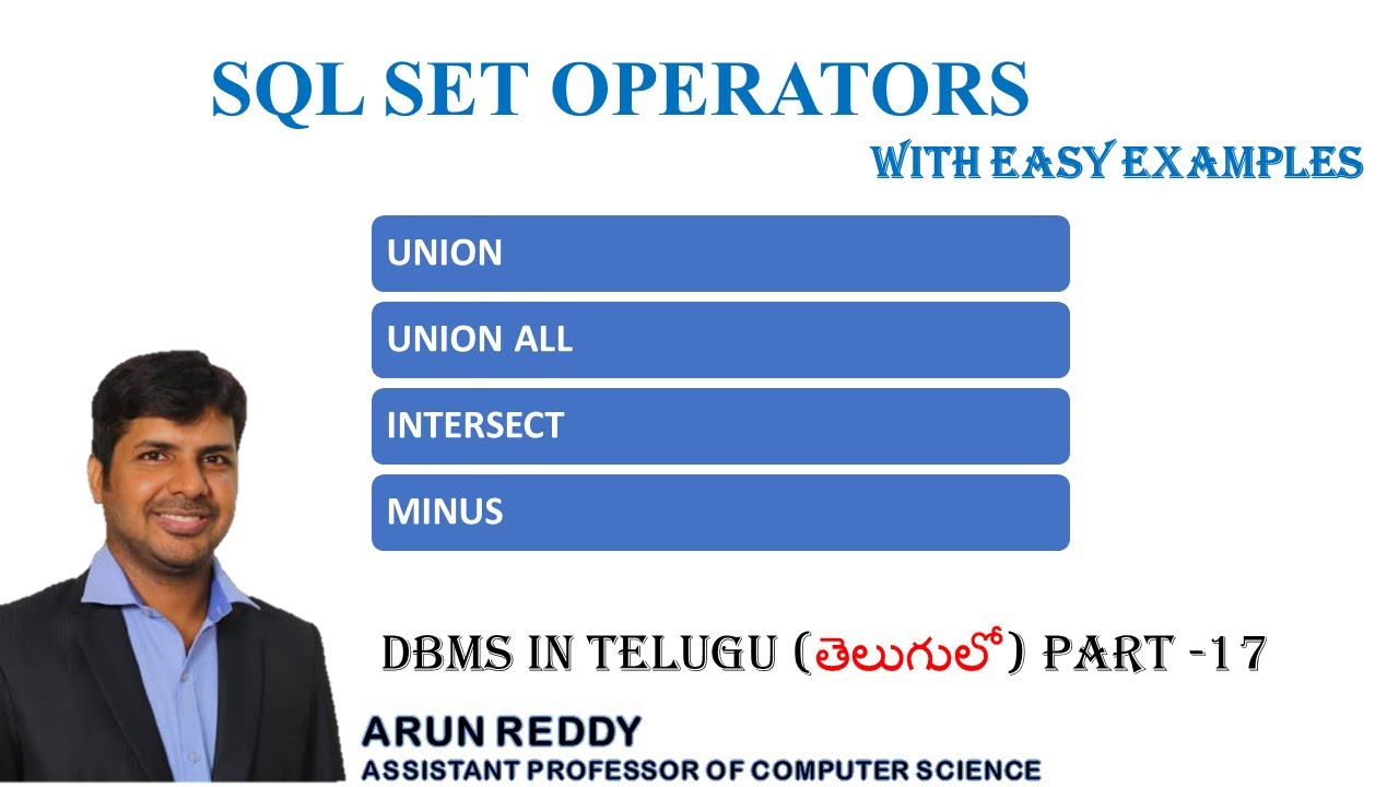 Dbms In Telugu Part 17 Sql Set Operators In Telugu Set Operators In
