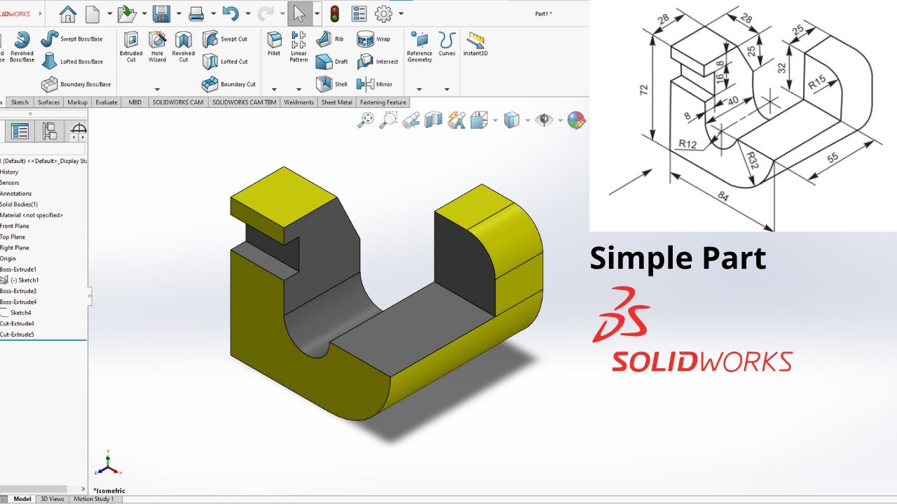 From Sketch To 3d Creating A Part In Solidworks Part 70 Youtube