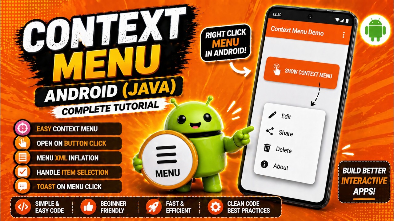 Android Context Menu Tutorial In Java Youtube