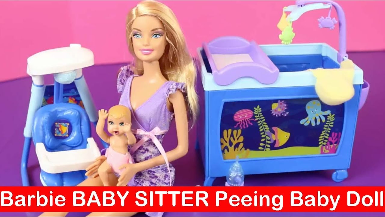 Barbie Baby Sitter Peeing Baby Doll Color Changing Diaper Career Barbie