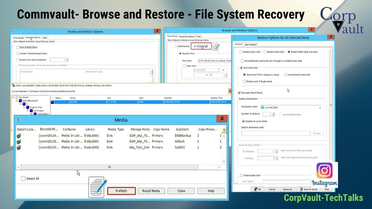 Commvault Browse And Restore Window Explained File System