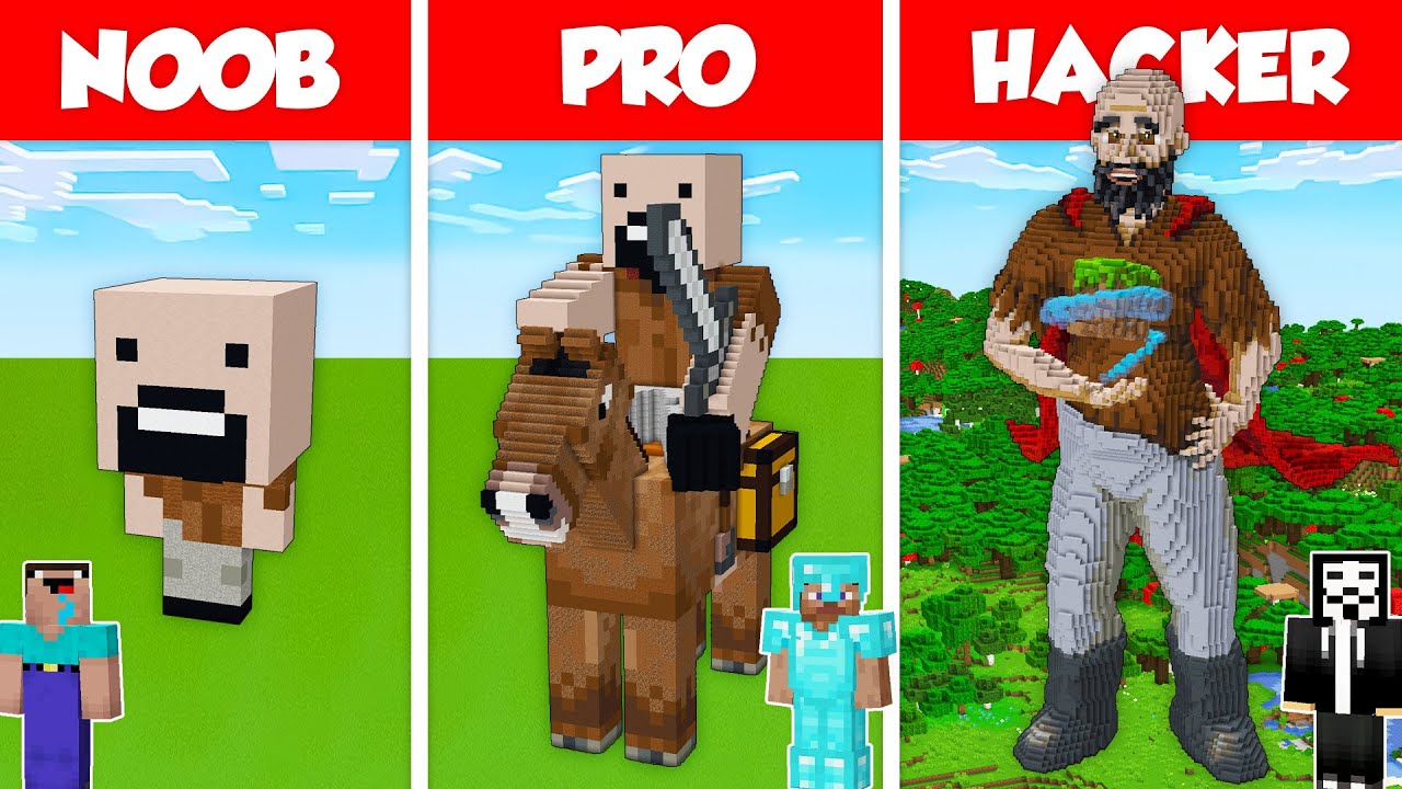 Notch Statue Base House Build Challenge Noob Vs Pro Vs Hacker