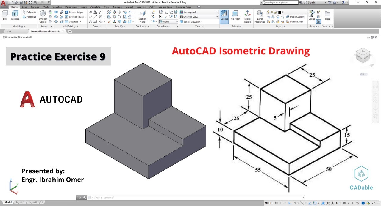 Autocad 3d Practice Drawing Autocad Practice Exercise 9 Autocad