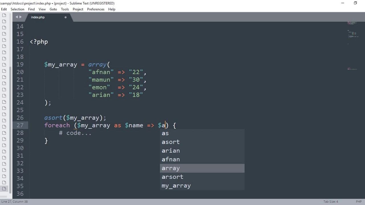 Php Array Functions 30 Asort Arsort Youtube