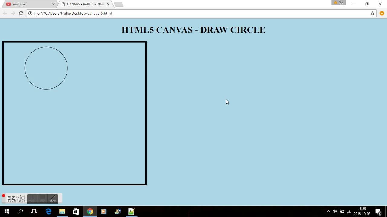 Htm5 Canvas Part 6 Draw Circle Youtube
