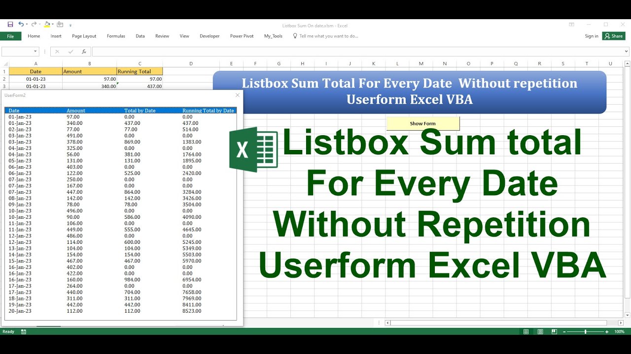 Listbox Sum And Sum Running Total By Date Without Repetition Userform