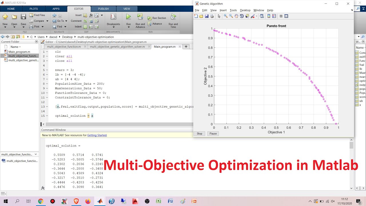 Multi Objective Optimization In Matlab Youtube