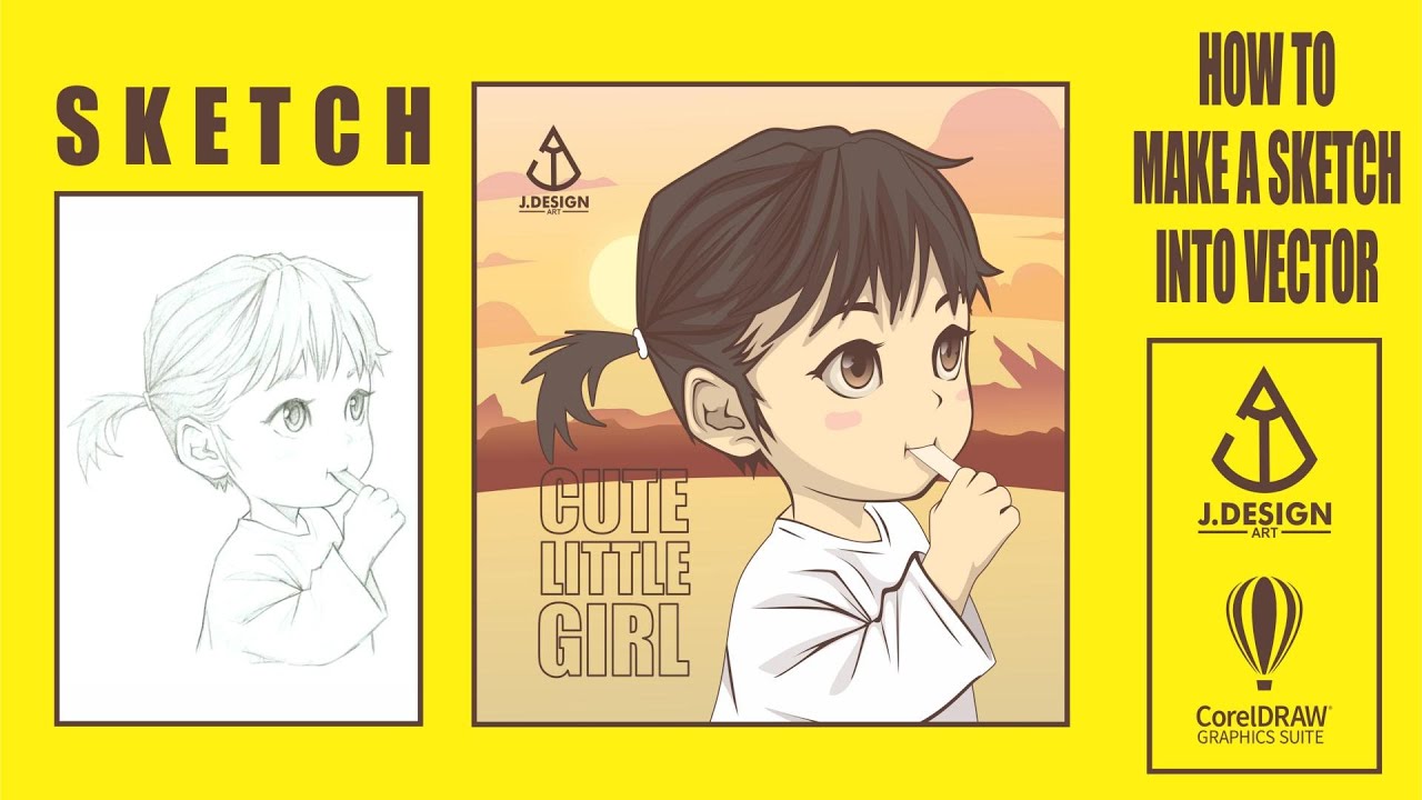 How To Make A Sketch Into Vector Art Cute Little Girl Using Corel