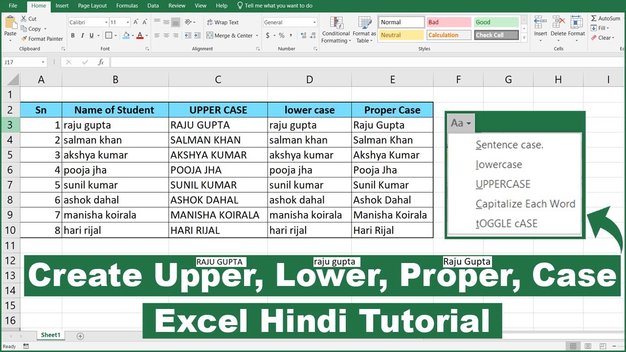 Excel Tutorial Change Case Uppercase Lowercase And Proper Case