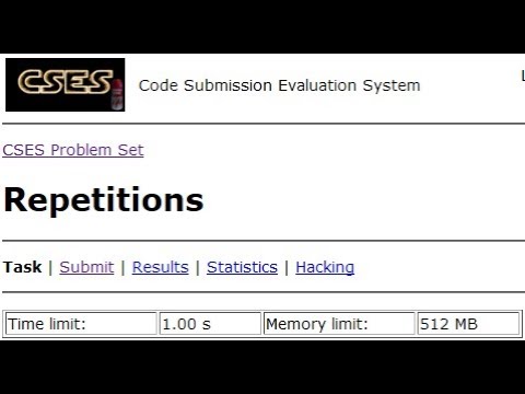 Repetitions Cses Introductory Problems 3 Youtube