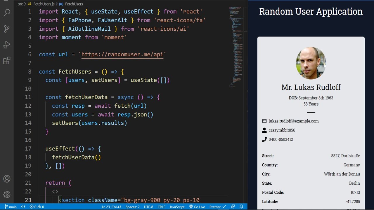 Reactjs And Tailwindcss Random User Generator App Youtube