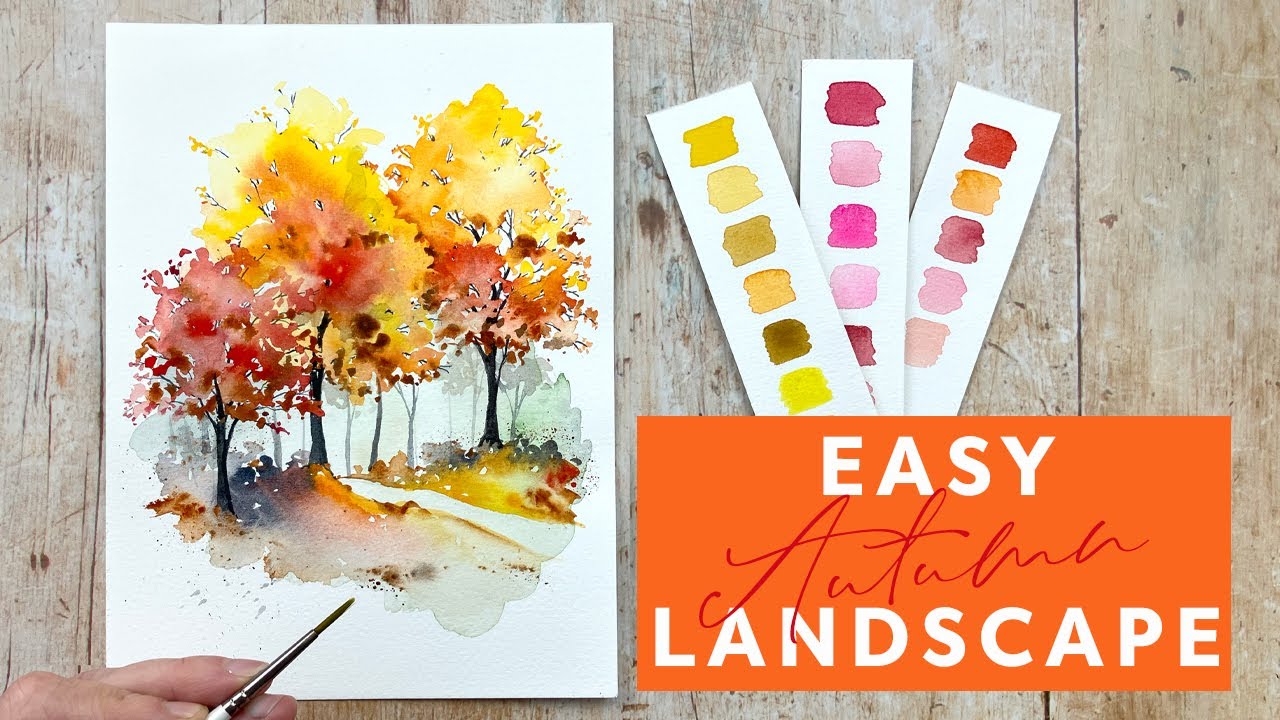 Try This Easy Autumn Watercolour Landscape Youtube