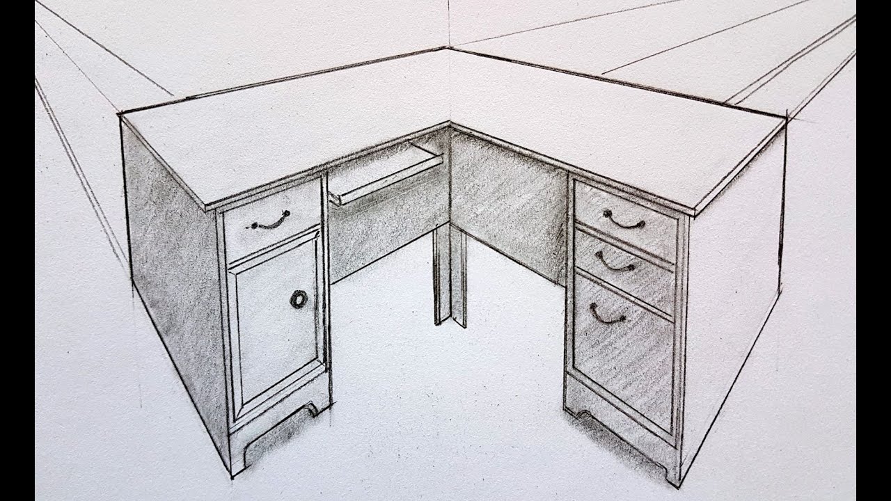 How To Draw Office Table Two Point Perspective Youtube