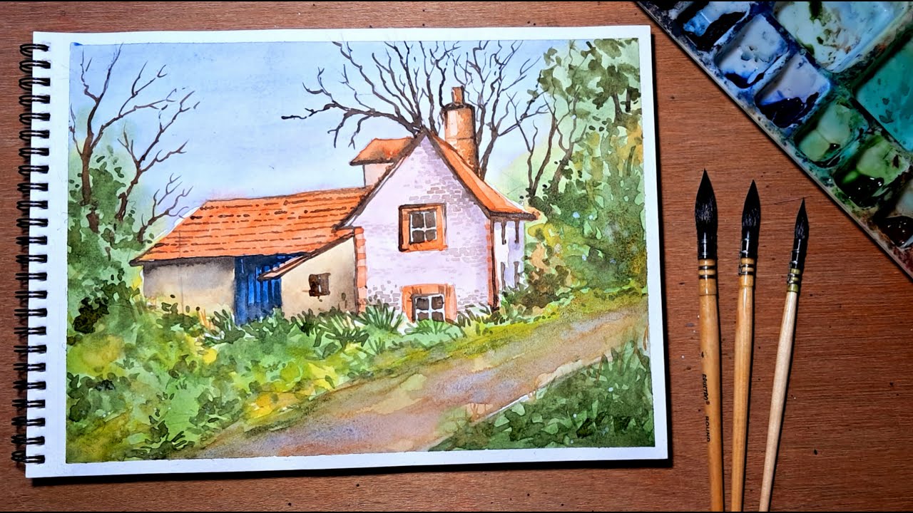 Watercolor Painting Landscape Tutorial Watercolor Drawing Youtube