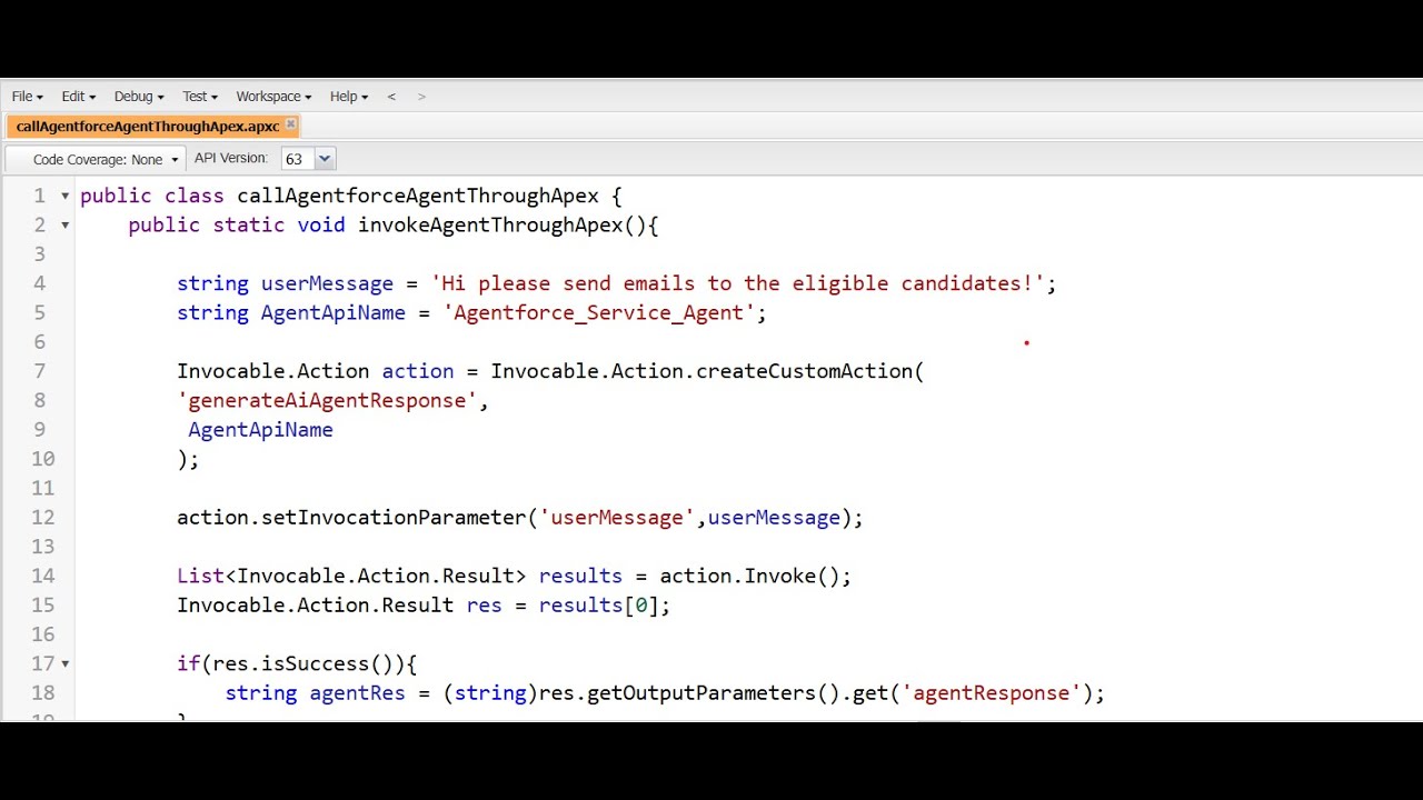 9 Invoke An Agent Using Apex Explained Code Step By Step Youtube
