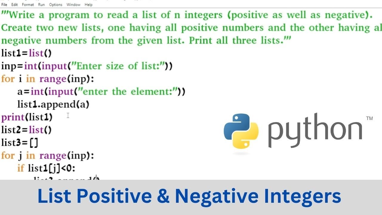 Python Program To Separate Positive And Negative Numbers From A List