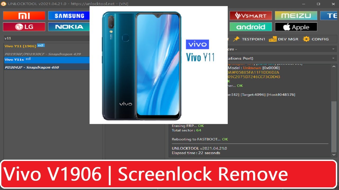 Vivo Y11 Pattern Screen Lock Remove With Unlocktool Pd1930am Youtube