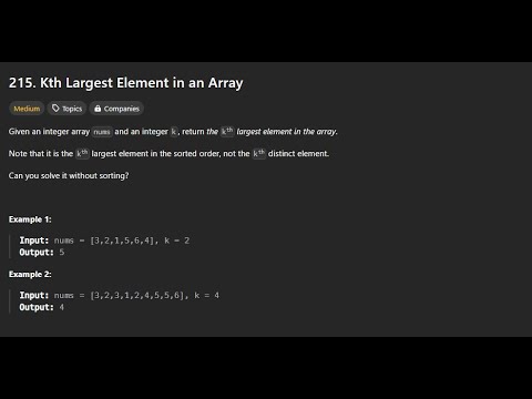 Leetcode 215 Kth Largest Element In An Array Youtube