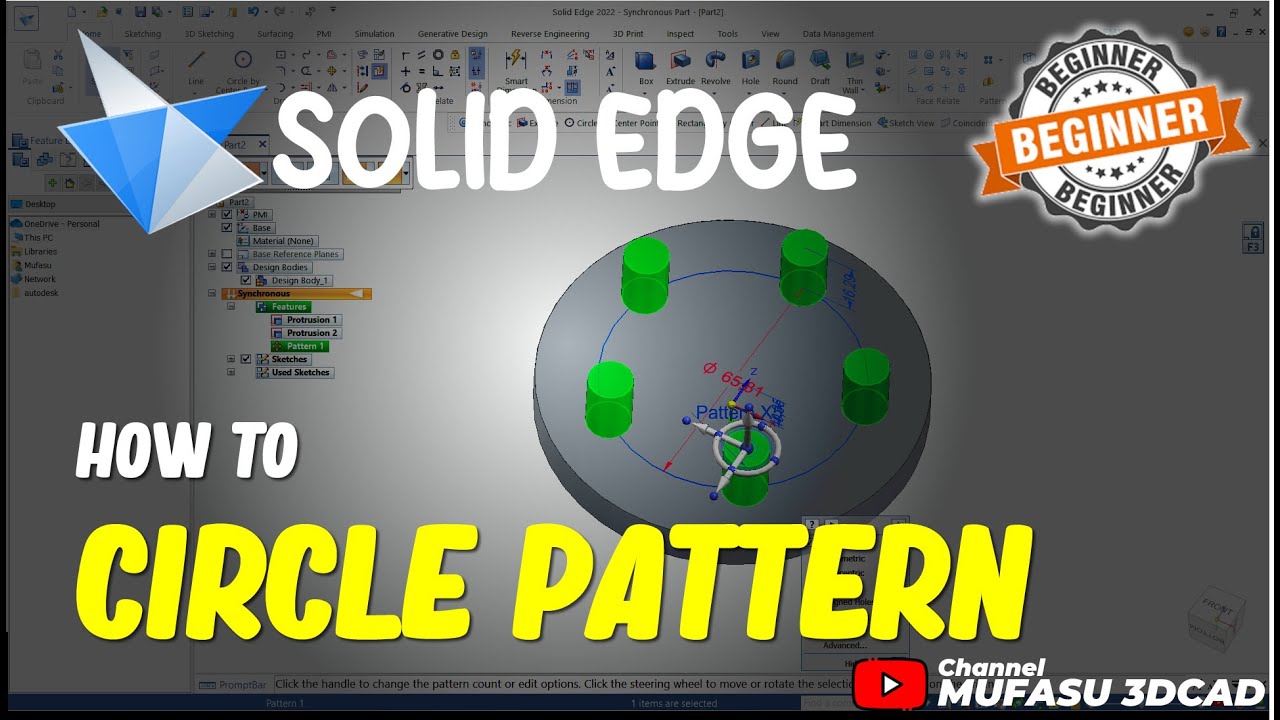 Solid Edge How To Circle Pattern Youtube