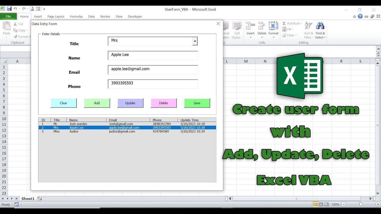 Create A Simplify Data Entry With Excel Vba Forms Youtube
