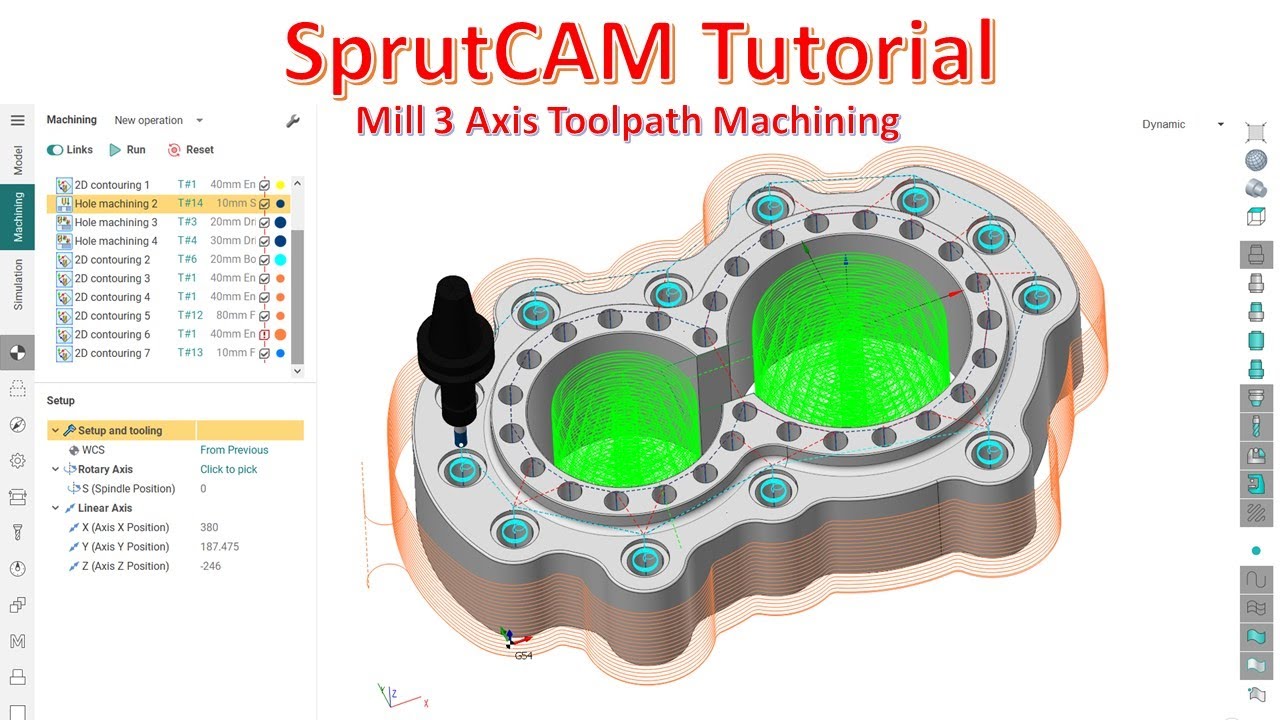 Sprutcam Tutorial 112 Mill 3 Axis Toolpath Basic Beginners Youtube