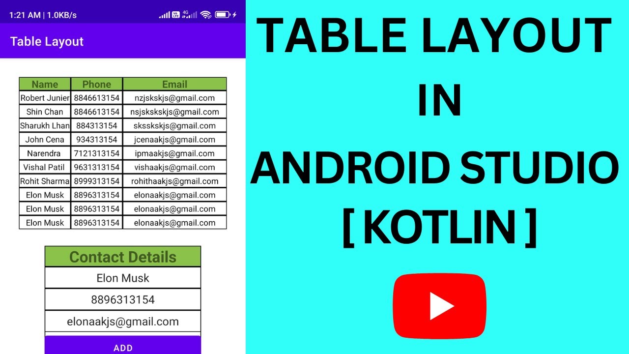 Table Layout In Android Studio Kotlin Youtube