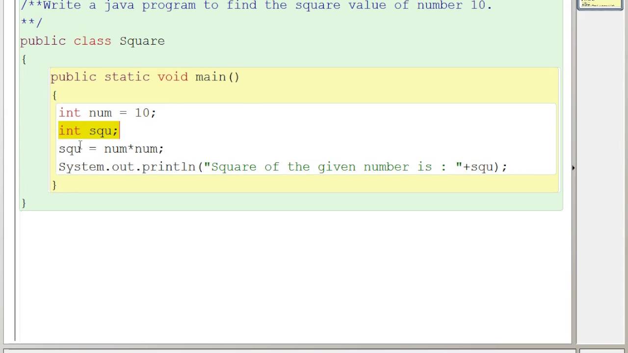 Java Program To Calculate Square Youtube