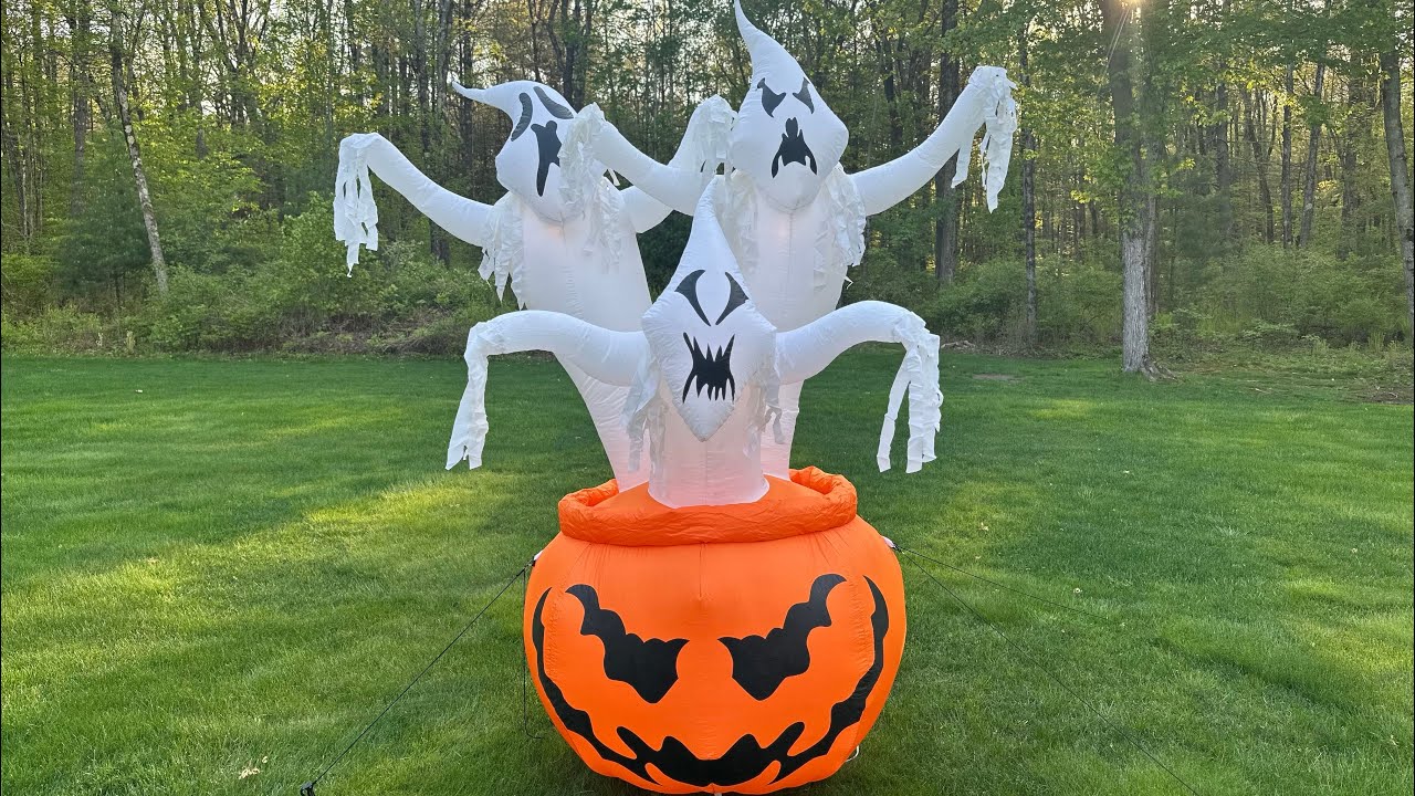 Gemmy 2010 Halloween Inflatable 8ft 3 Ghosts In A Pumpkin Unboxing