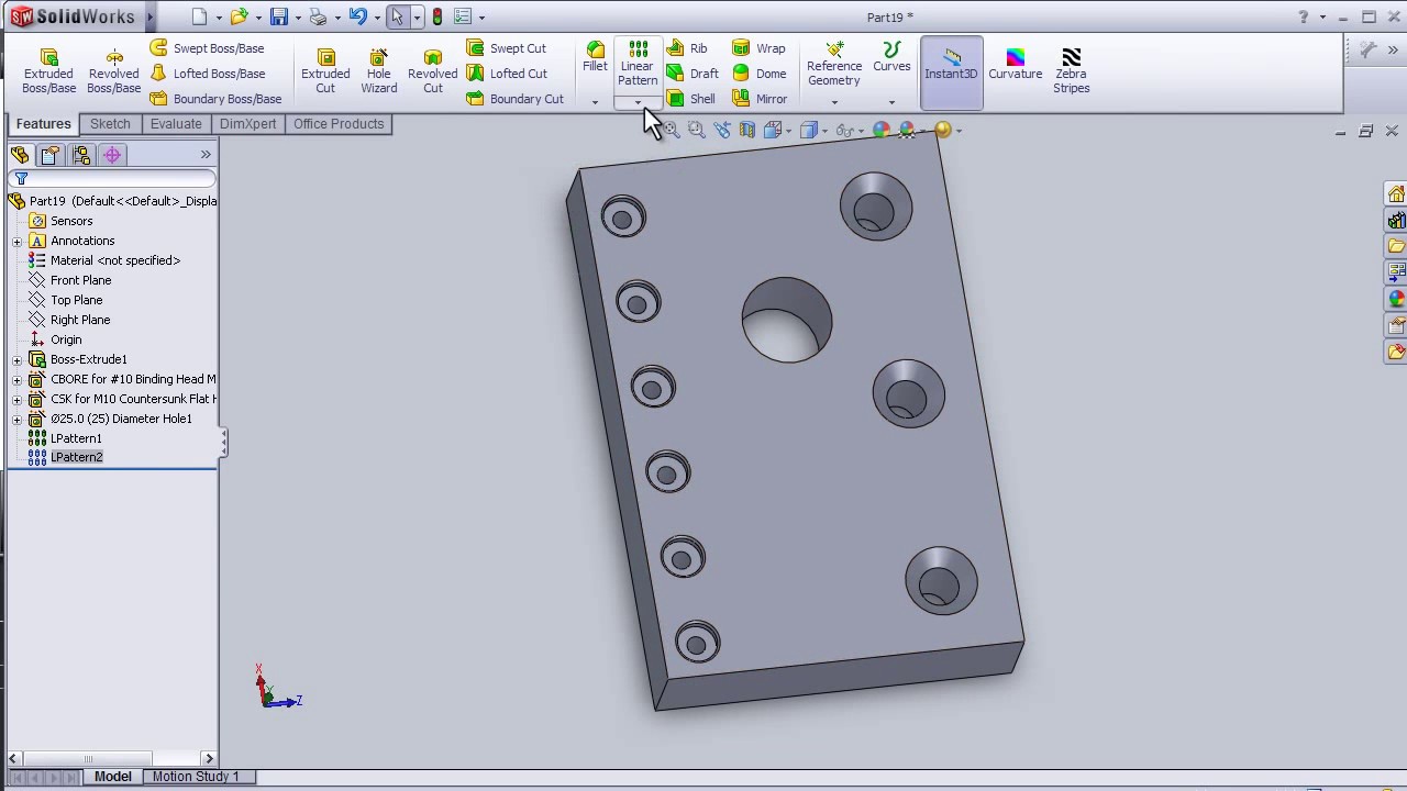 20 Solidworks Beginner Tutorial Linear Pattern Youtube