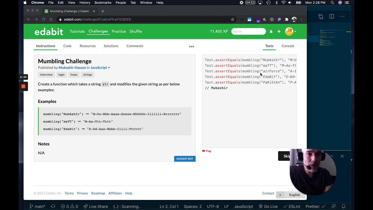 Javascript Coding Challenge Edabit Mumbling Challenge Youtube