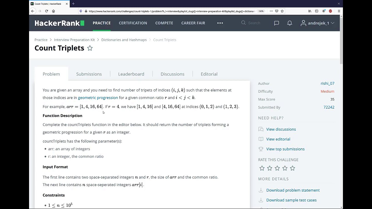 Hackerrank Count Triplets Youtube