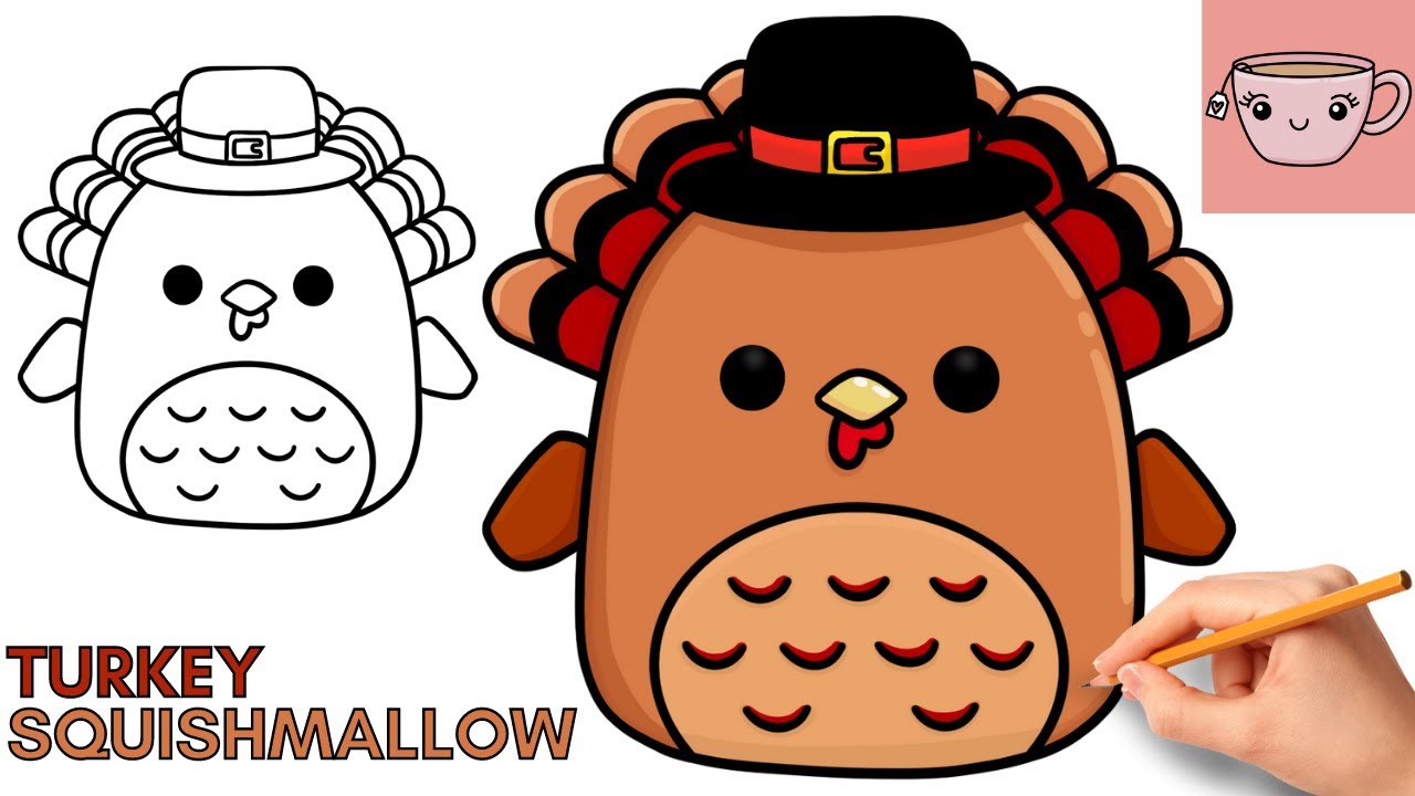How To Draw Turkey Pilgrim Squishmallow Thanksgiving Cute Easy Step