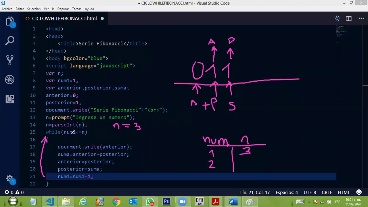 Serie Fibonacci Ciclo While Javascript Youtube