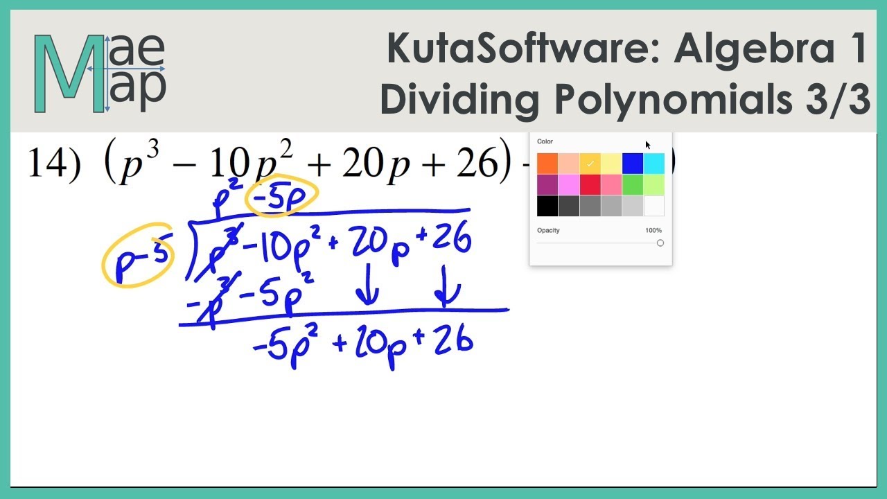 Kutasoftware Algebra 1 Dividing Polynomials Part 3 Youtube