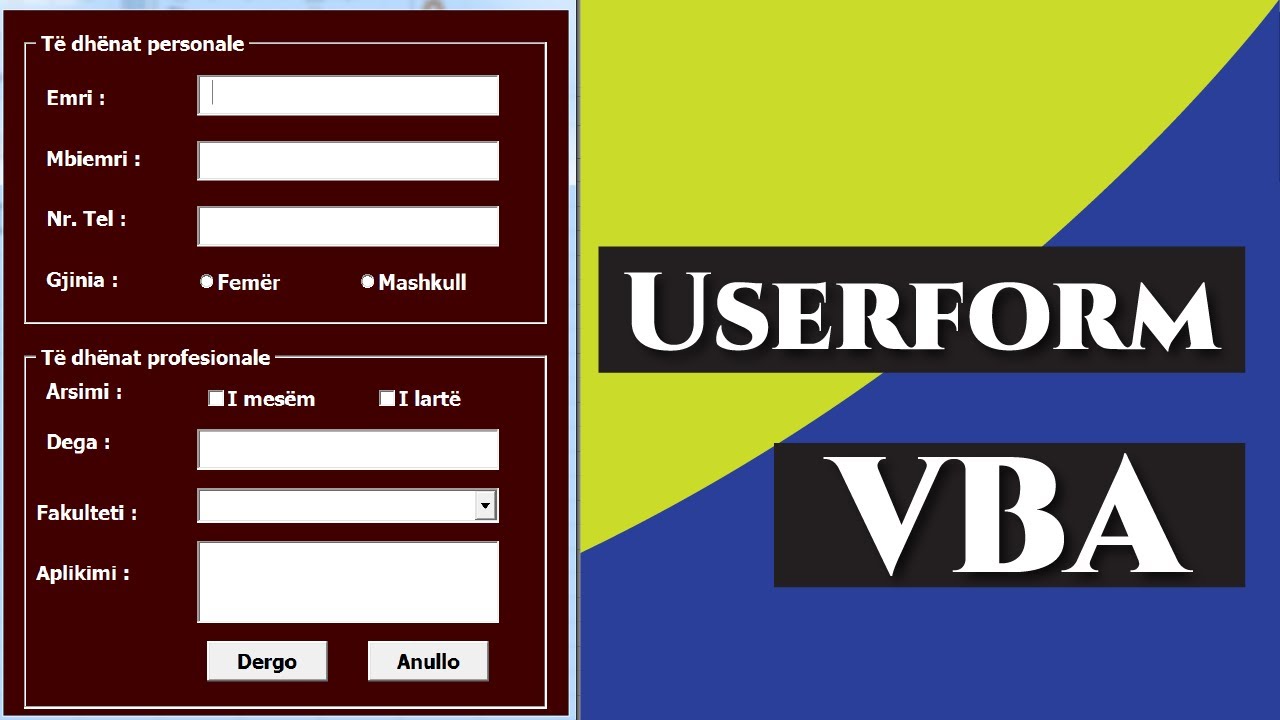 Si Të Krijojmë Një Userform Në Vba Youtube