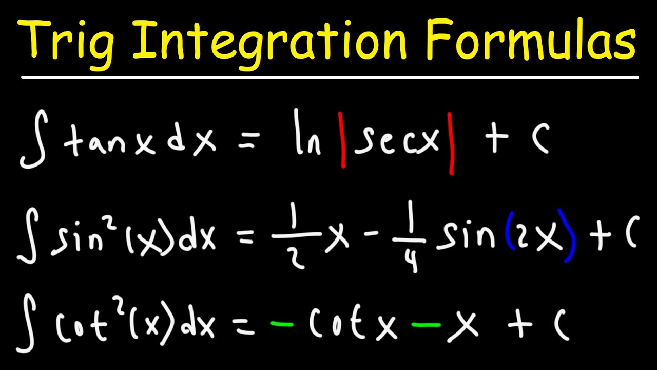 Basic Integration Formulas Of Trigonometric Functions Calculus